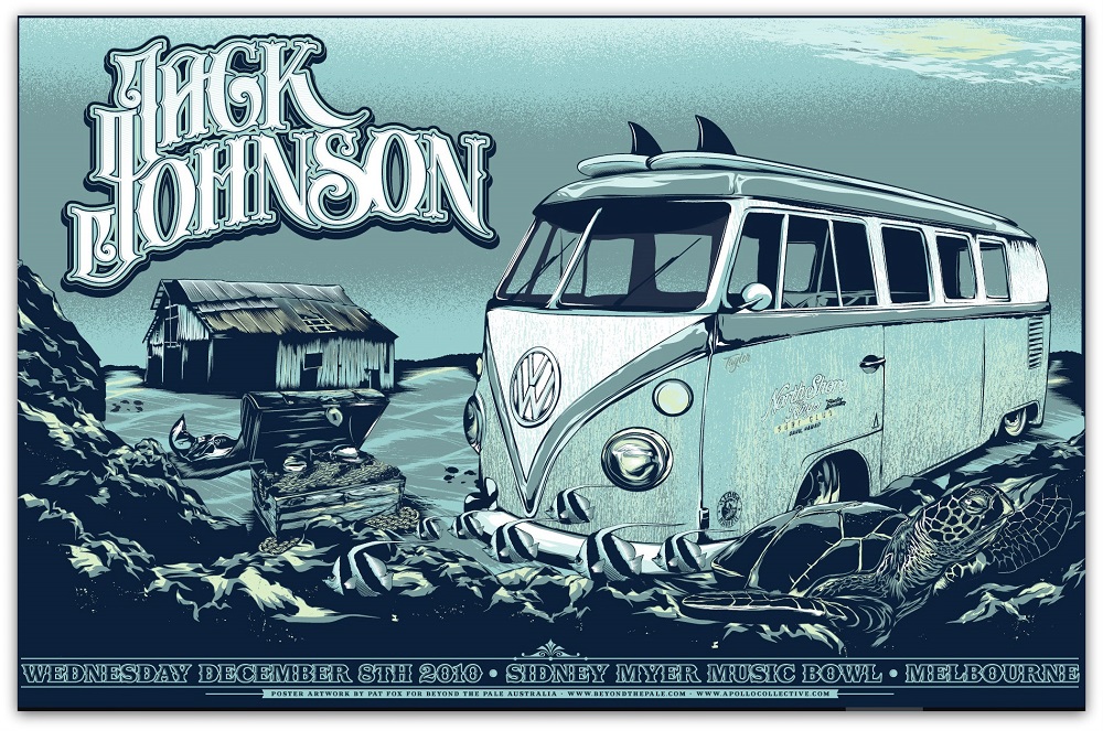 Jack Johnson concert poster by Pat Fox | Poster Cabaret